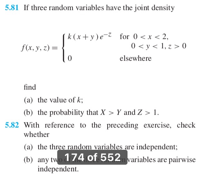 Solved 5.81 If three random variables have the joint density | Chegg.com