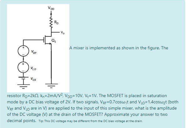 Solved A mixer is implemented as shown in the figure. The | Chegg.com