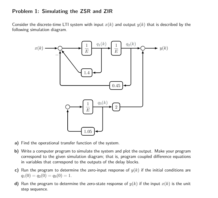 Solved Problem 1: Simulating the ZSR and ZIR Consider the | Chegg.com