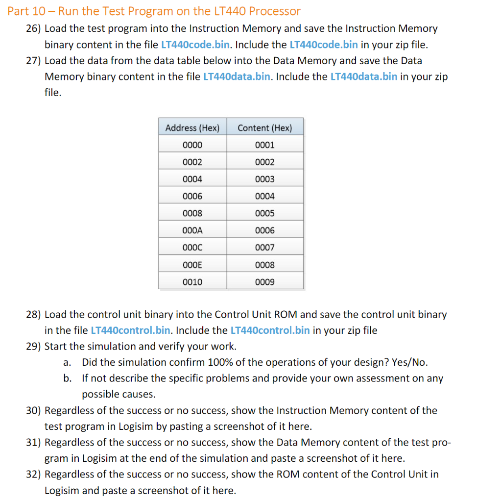 Part 10 - Run the Test Program on the LT440 Processor | Chegg.com