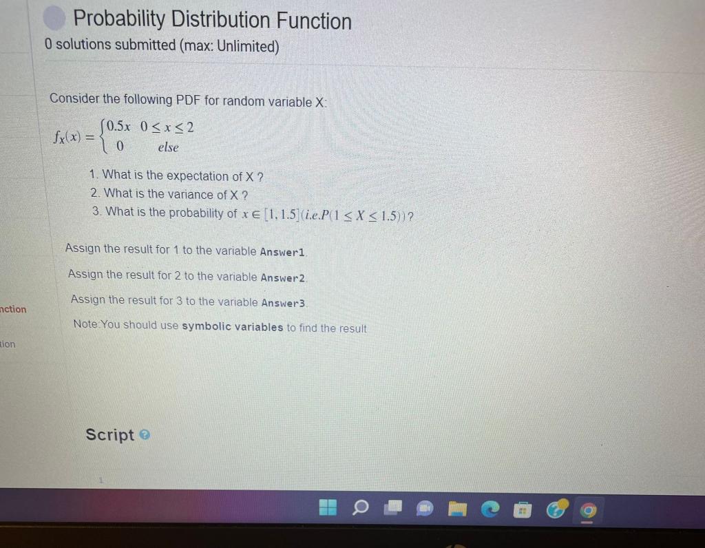 Solved Probability Distribution Function O solutions | Chegg.com
