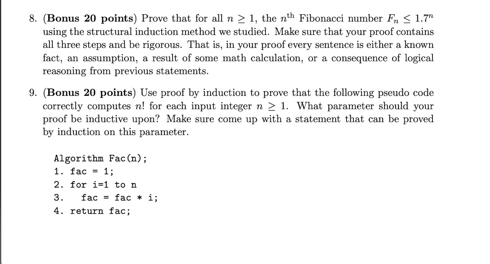 Solved 8. (Bonus 20 points) Prove that for all n ≥ 1, the | Chegg.com