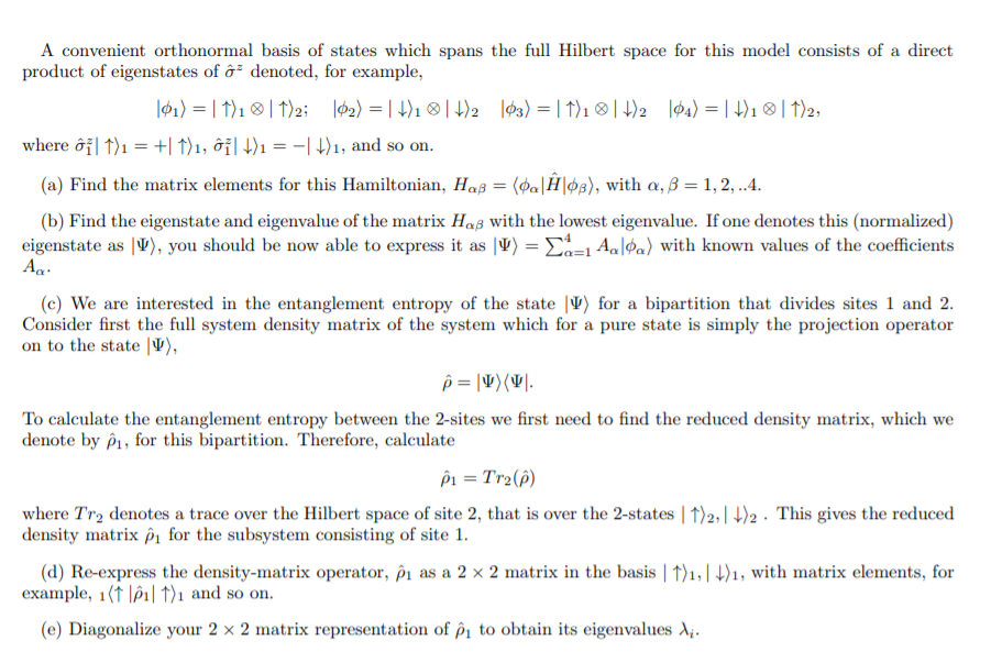 Entanglement Entropy for 2-site Quantum Ising model | Chegg.com