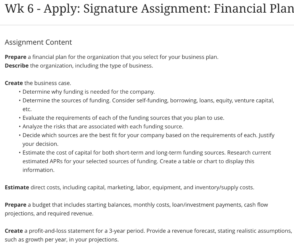 Solved Wk 6 - Apply: Signature Assignment: Financial Plan | Chegg.com