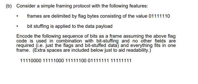 Solved (b) Consider a simple framing protocol with the | Chegg.com