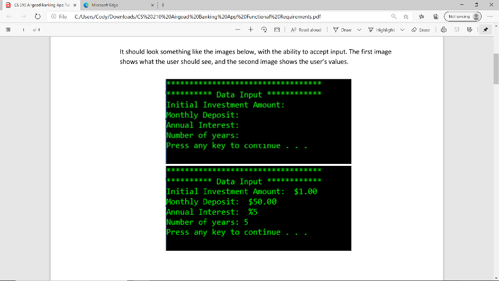 Airgead Banking App Functional Requirements 1. | Chegg.com