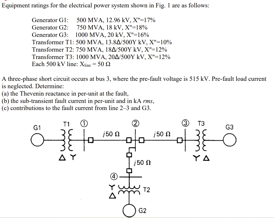 Solved Equipment ratings for the electrical power system | Chegg.com