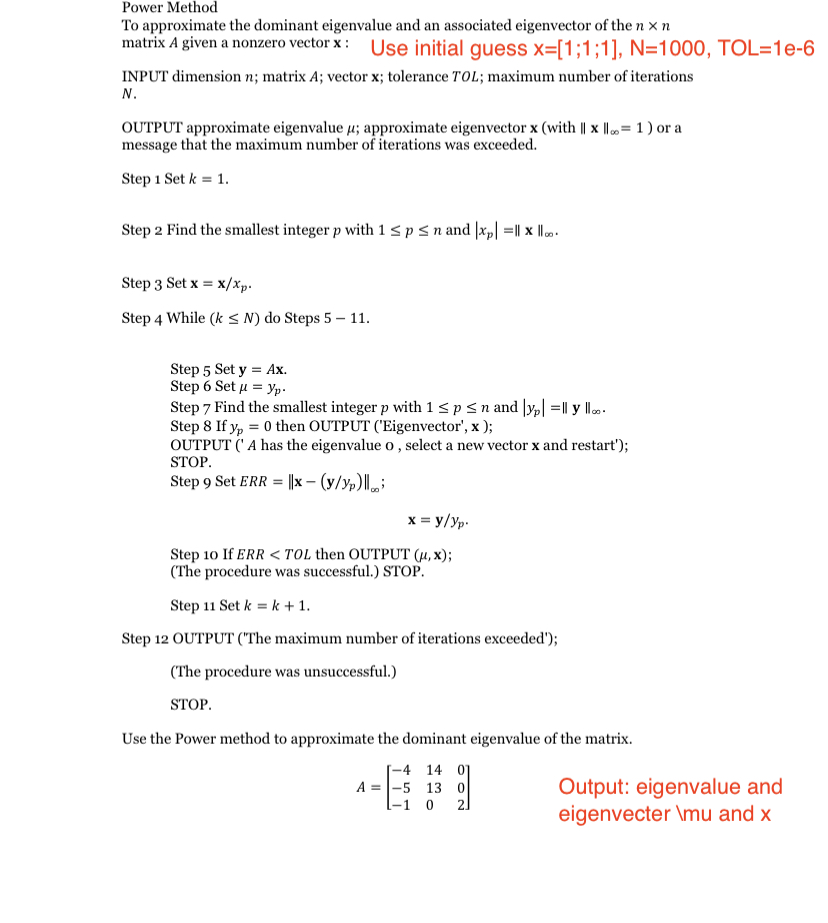 matrix A given a nonzero vector x: Use initial guess | Chegg.com
