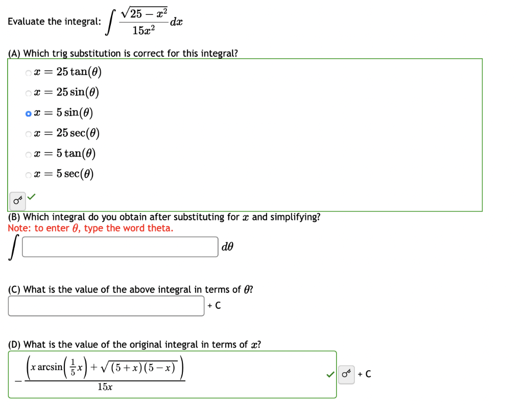 Solved Evaluate the integral: ∫9−x26x2dx (A) Which trig | Chegg.com
