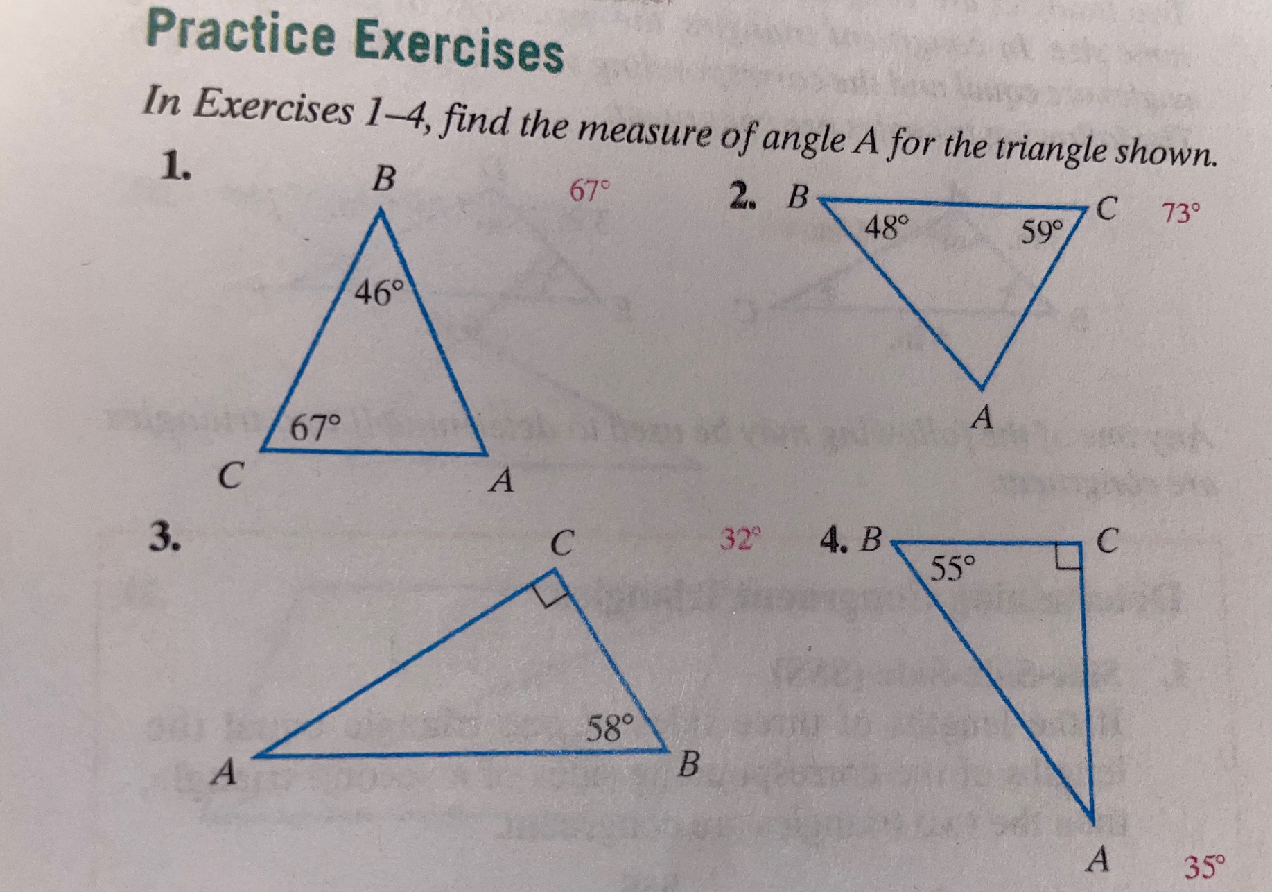 Solved In Exercises 1−4, find the measure of angle A for the | Chegg.com