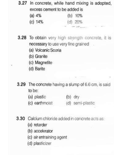 Solved 3.27 In concrete, while hand mixing is adopted, | Chegg.com