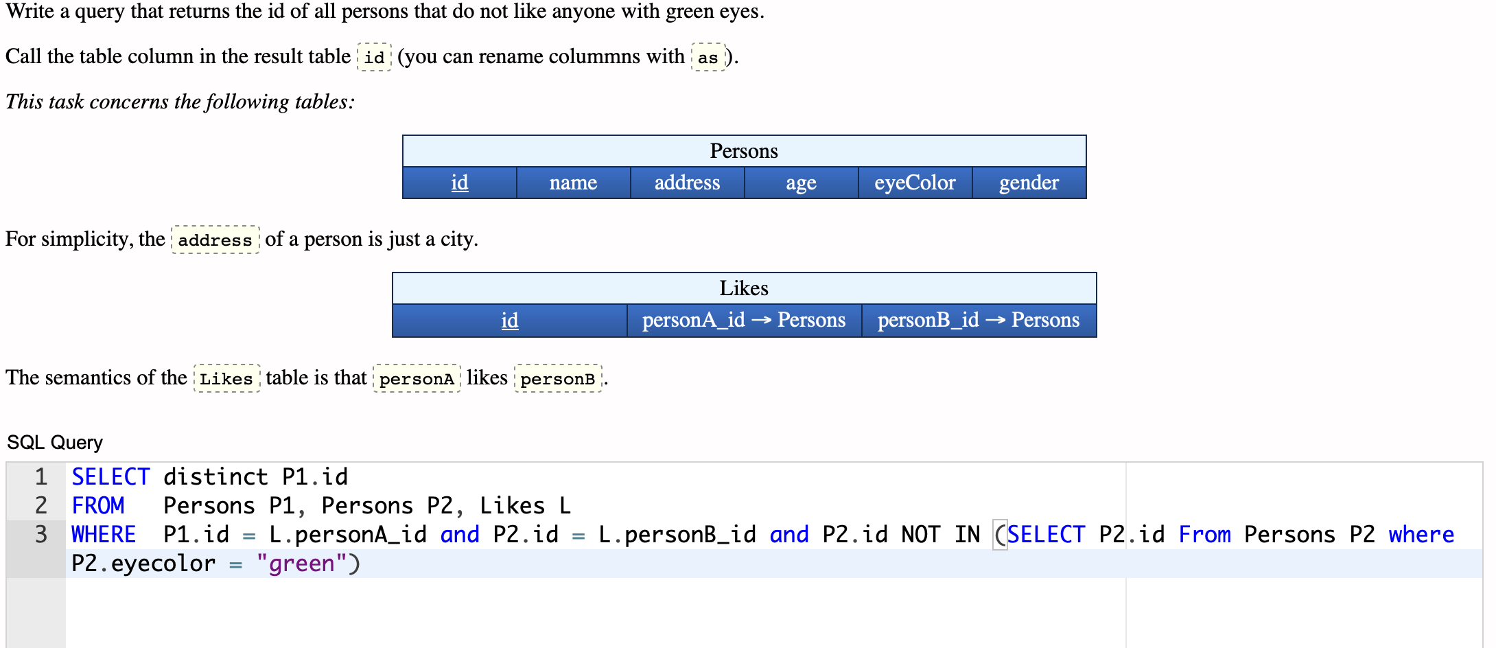Solved Write a query that returns the id of all persons that | Chegg.com