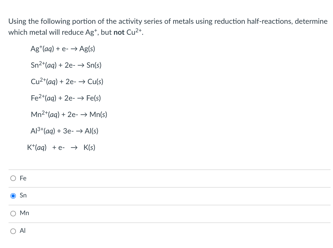 Solved Using the following portion of the activity series of | Chegg.com