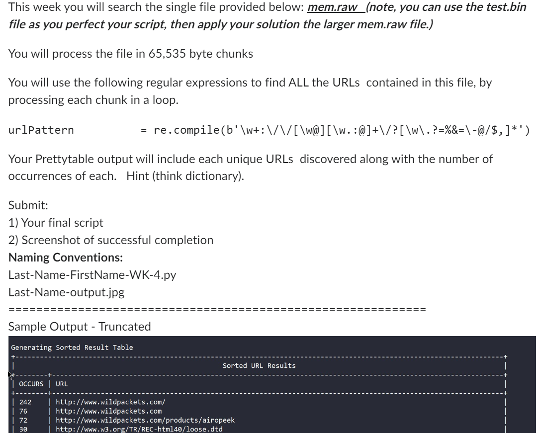 Solved This week you will search the single file provided | Chegg.com