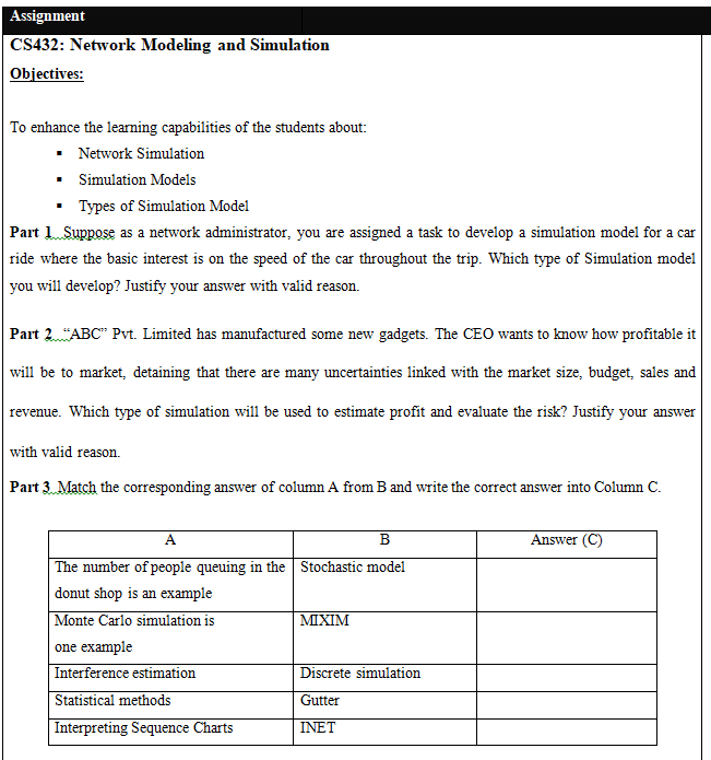 Solved Assignment CS432: Network Modeling and Simulation | Chegg.com Solved Assignment CS432: Network Modeling and Simulation | Chegg.com