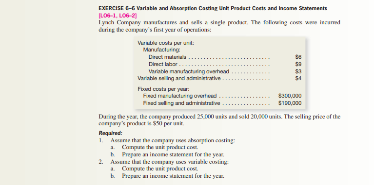 Solved EXERCISE 6-6 Variable and Absorption Costing Unit | Chegg.com