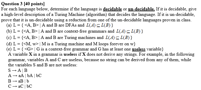 Question 3 [40 points) For each language below, | Chegg.com