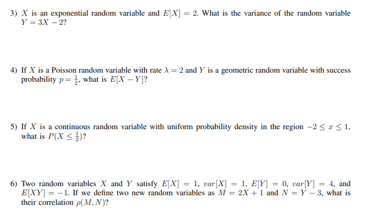Solved 3 X Is An Exponential Random Variable And E X 2 
