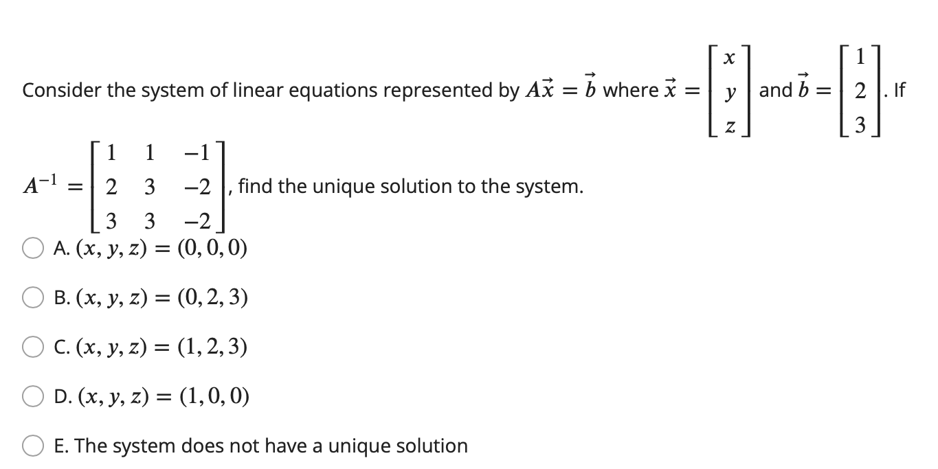 Solved Consider the system of linear equations represented | Chegg.com