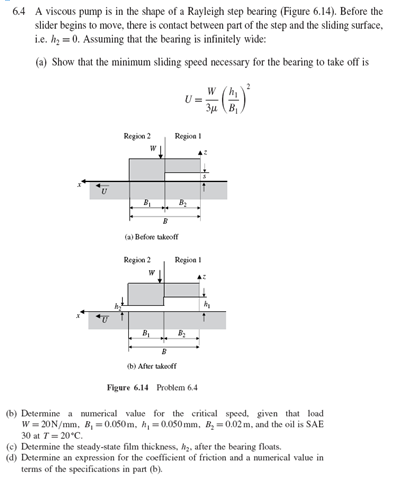 Solved 6.4 A viscous pump is in the shape of a Rayleigh step | Chegg.com