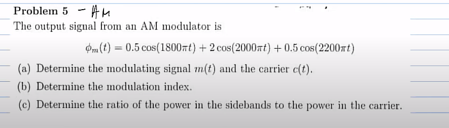 Solved Problem 5-AMThe output signal from an AM modulator | Chegg.com