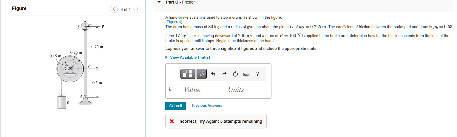 Solved A hand-brake system is used to stop a drum, as shown | Chegg.com