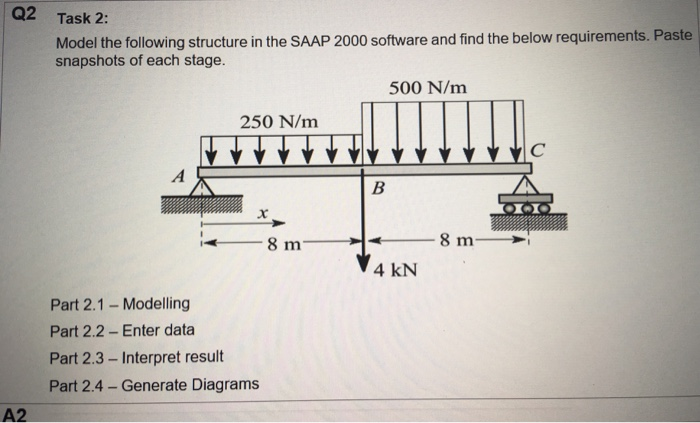Q2 Task 2: Model the following structure in the SAAP 2000 software and ...