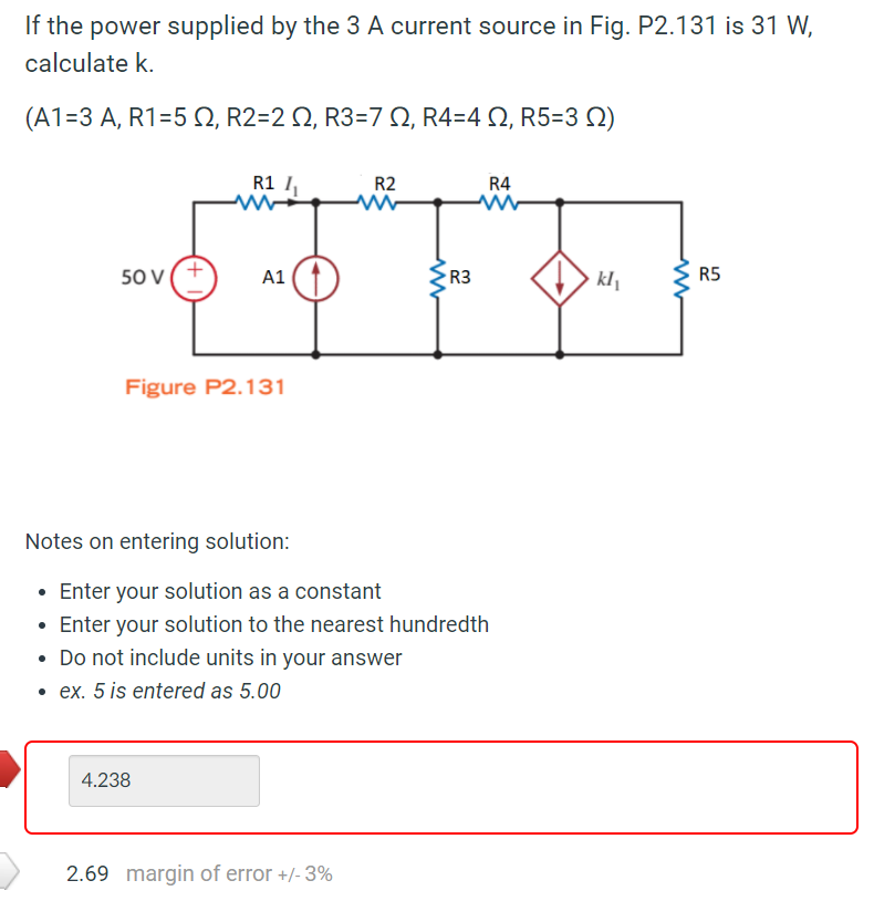 Solved If the power supplied by the 3 A current source in | Chegg.com