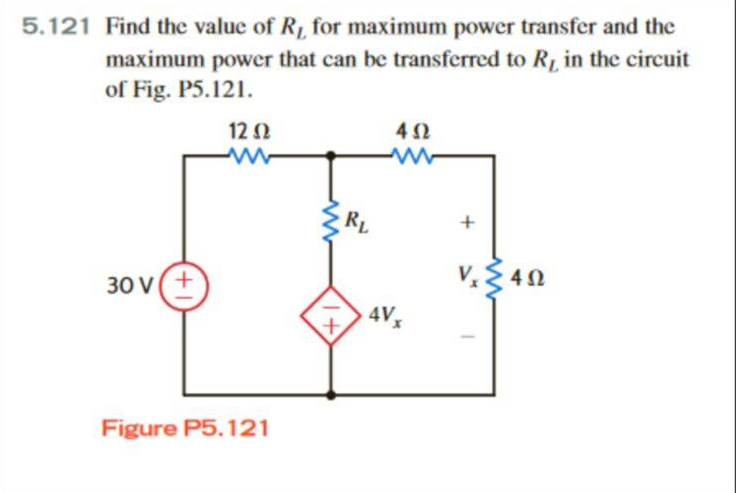 Solved 5.121 Find the value of R, for maximum power transfer | Chegg.com