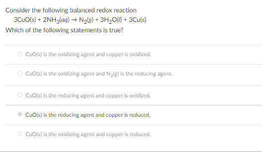 Solved Consider the following balanced redox reaction 3Cu(s) | Chegg.com