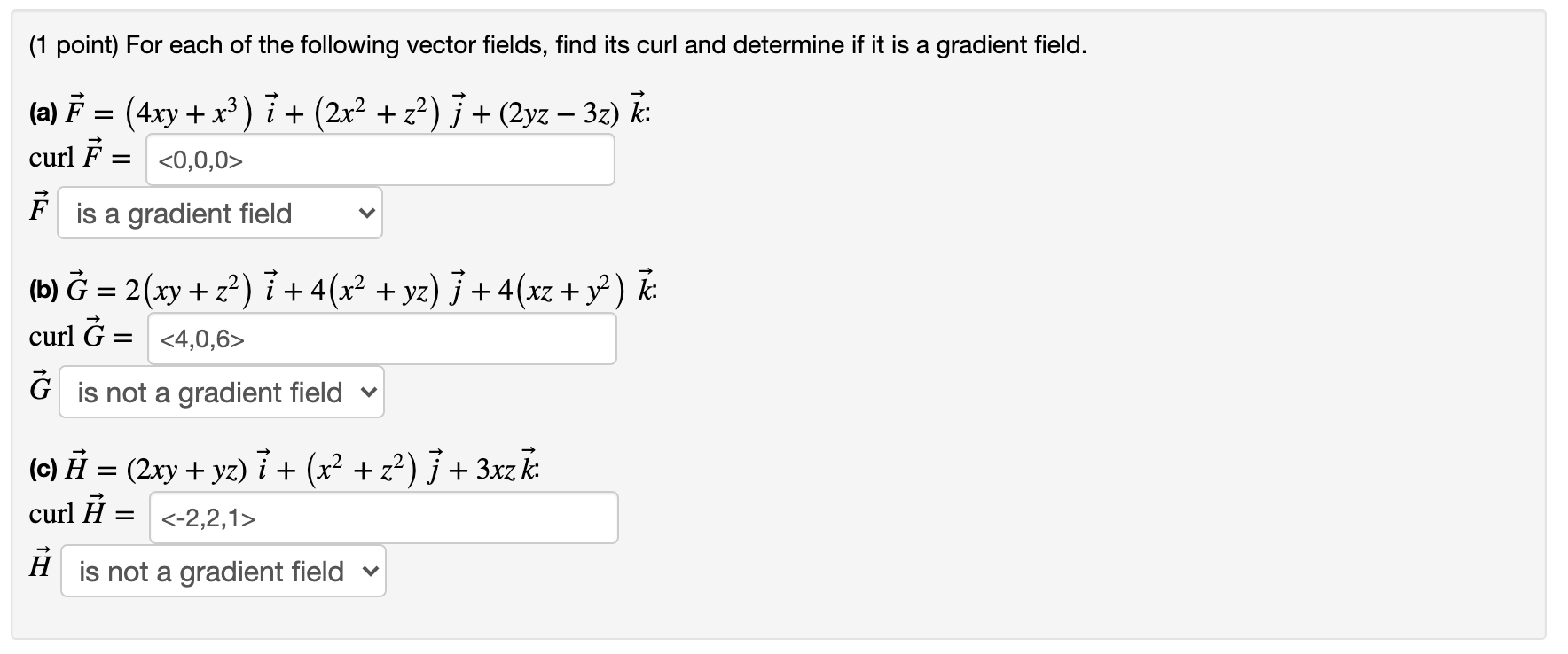 Solved (1 point) For each of the following vector fields, | Chegg.com