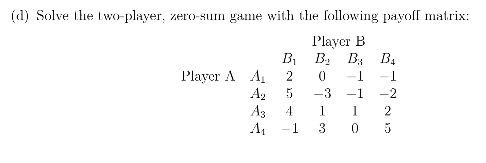 Solved B4 (d) Solve the two-player, zero-sum game with the | Chegg.com