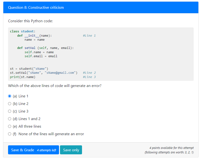 Solved Question 8: Constructive criticism Consider this | Chegg.com