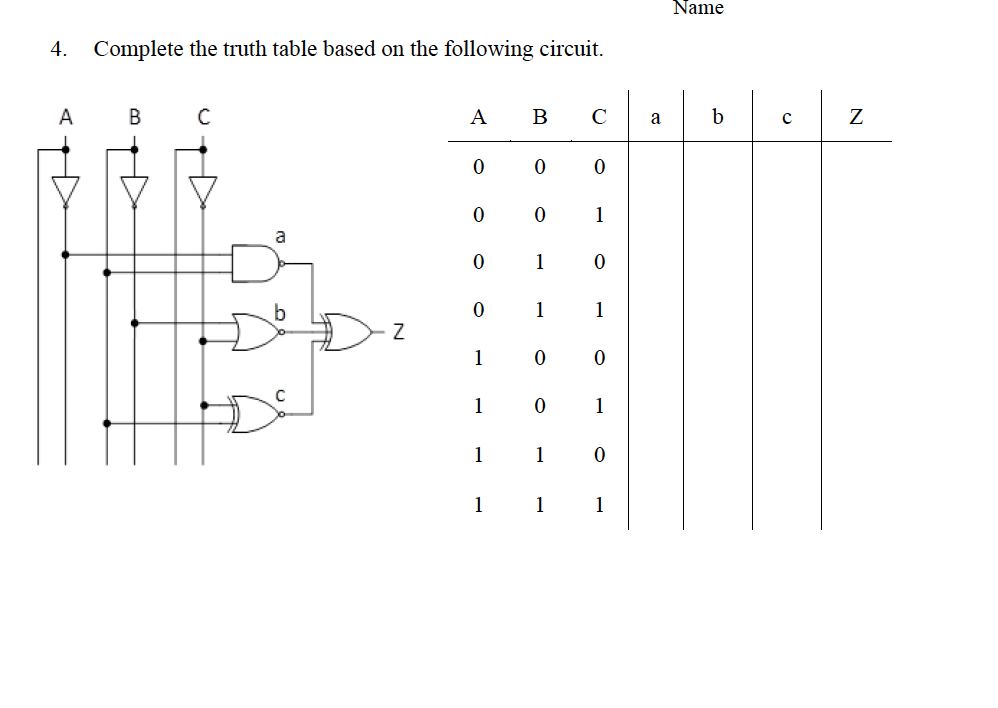 Solved 4. Complete the truth table based on the following | Chegg.com