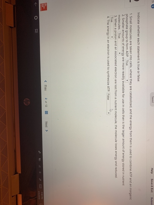 Solved Help Save &Exit Submi Indicate whether each statement | Chegg.com