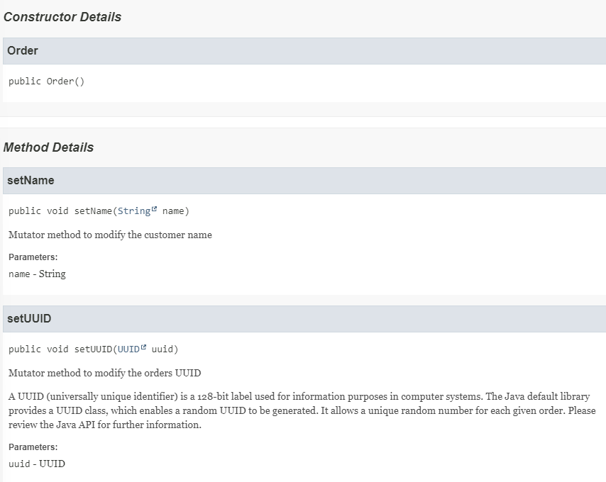 Solved Object model to manage an individual order.Mutator | Chegg.com