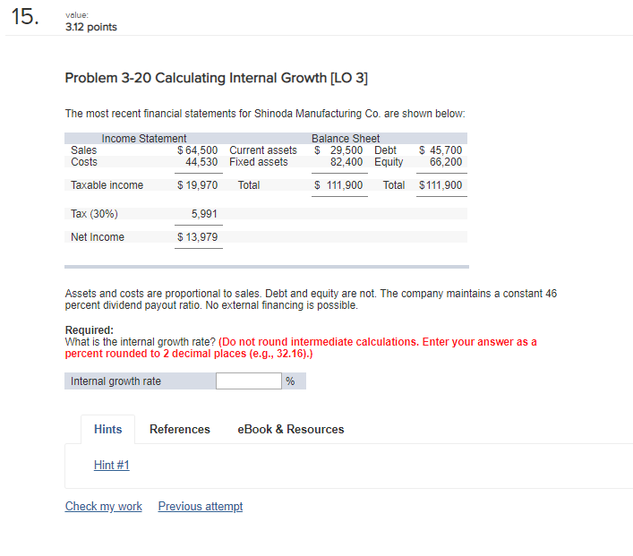 Solved 15. value: 3.12 points Problem 3-20 Calculating | Chegg.com Solved 15. value: 3.12 points Problem 3-20 Calculating | Chegg.com