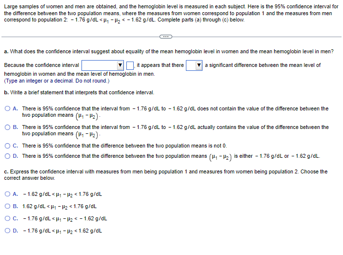 Solved Large samples of women and men are obtained, and the | Chegg.com
