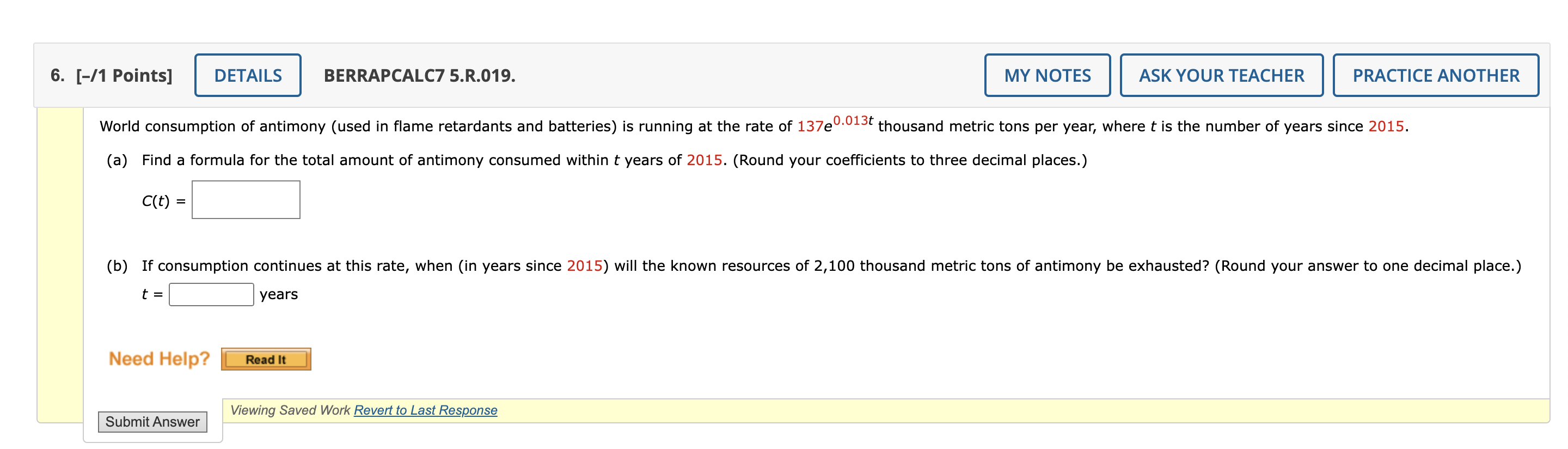Solved 11 Points] BERRAPCALC7 5.R.019. World consumption of | Chegg.com