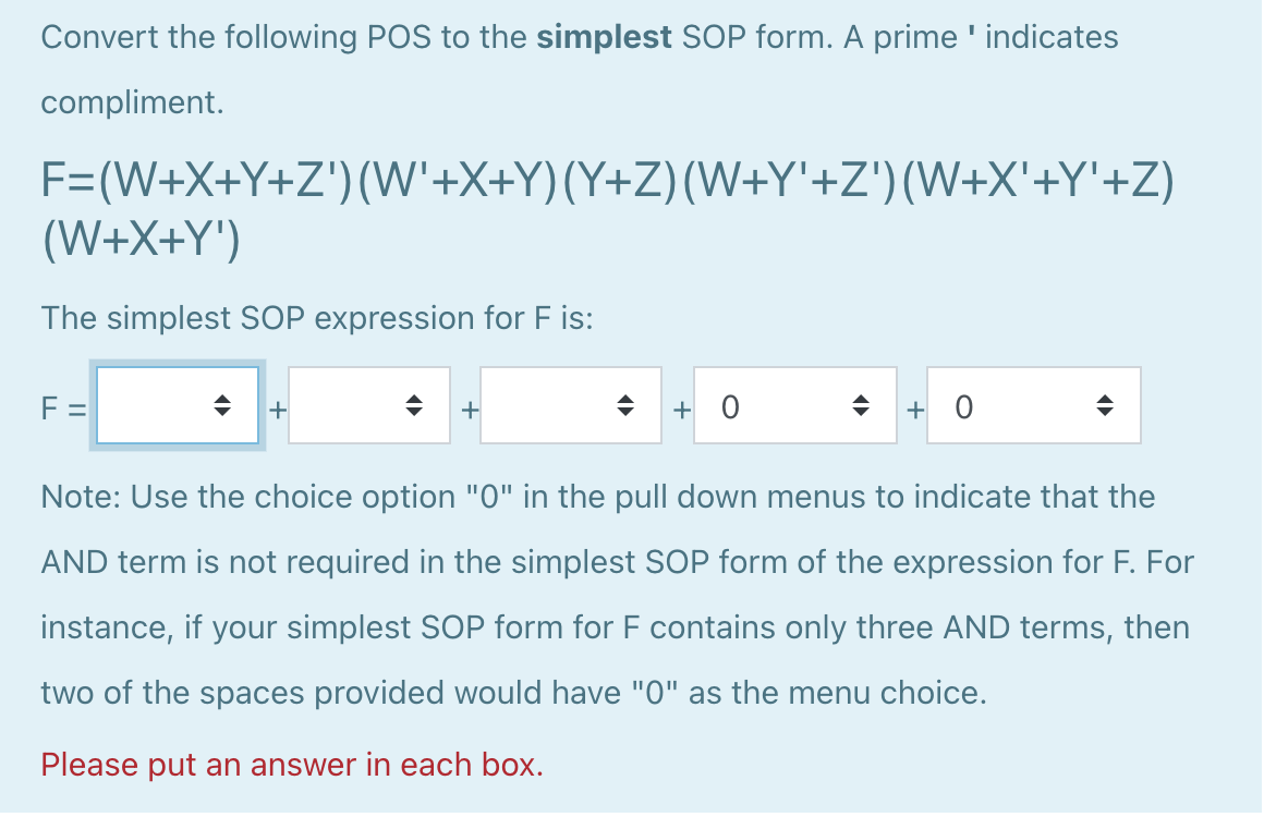 Solved Convert the following POS to the simplest SOP form. A | Chegg.com