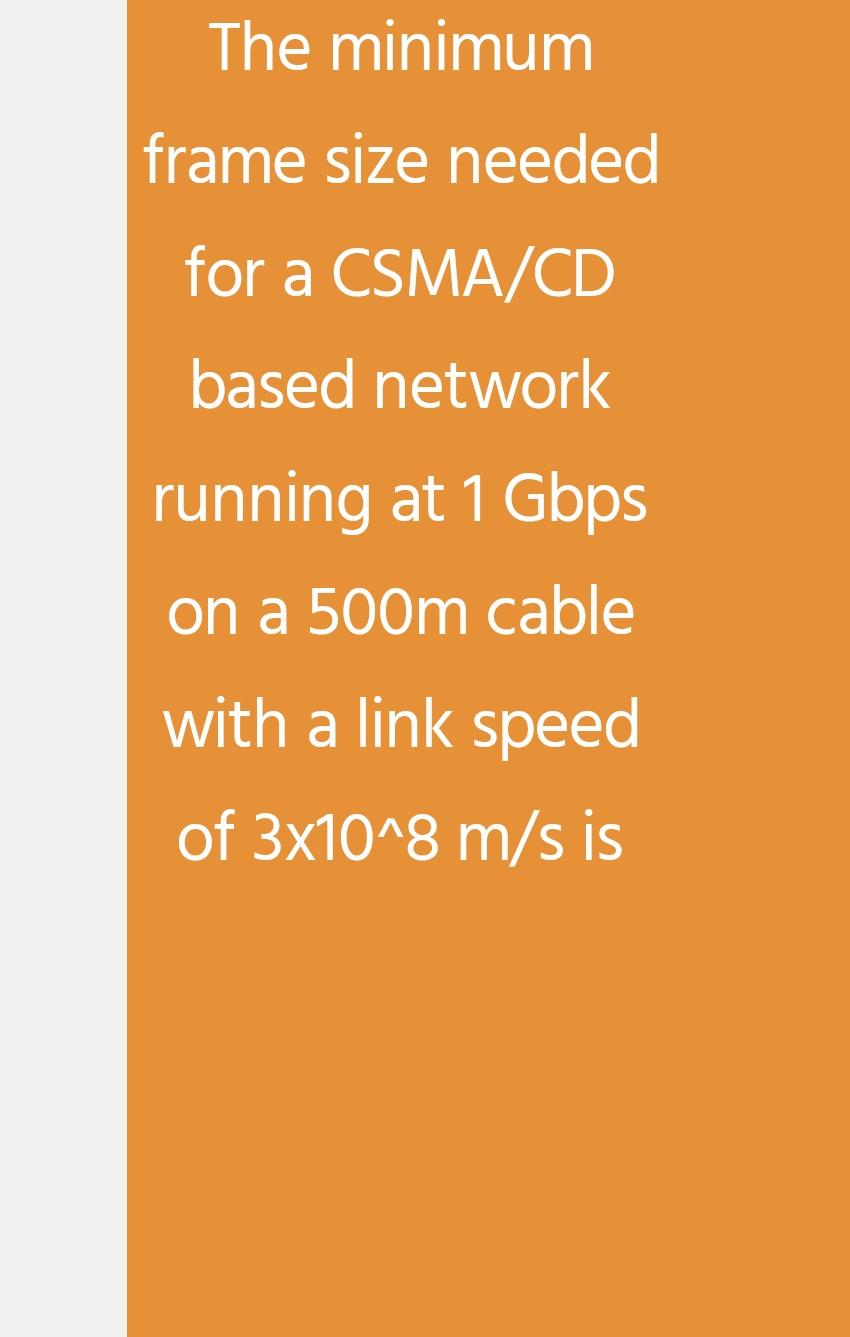 Solved The minimum frame size needed for a CSMA/CD based | Chegg.com