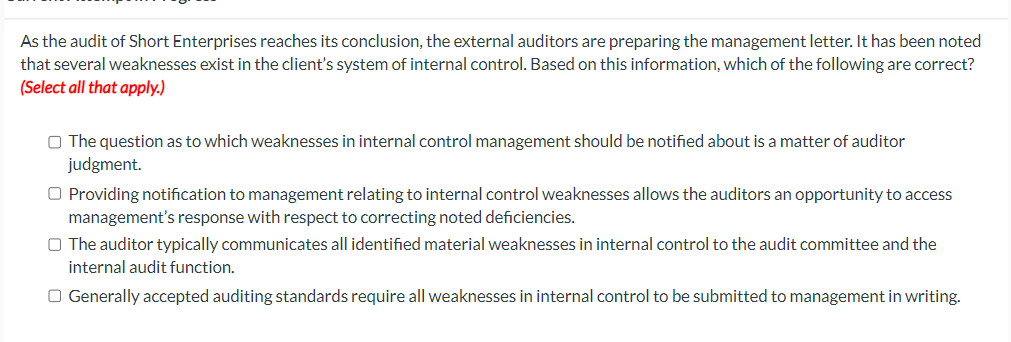 Solved As the audit of Short Enterprises reaches its | Chegg.com