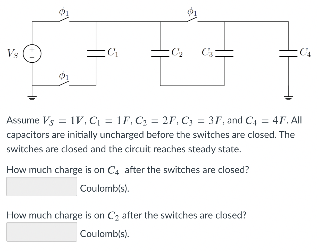 Solved ) - Vs C1 C C3 C4 = = = Assume Vs = 1V.C1 = 1F, C2 = | Chegg.com