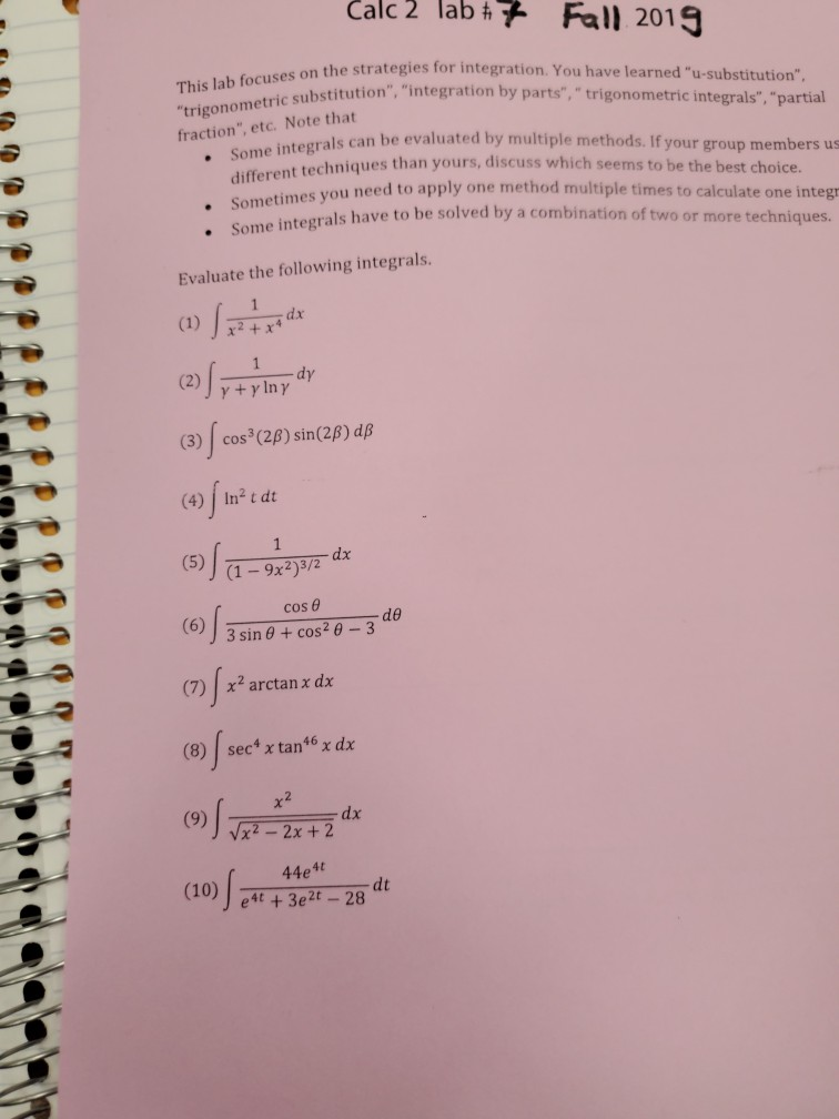 Solved Calc 2 lab #+ Fall 2019 0001 uses on the strategies | Chegg.com