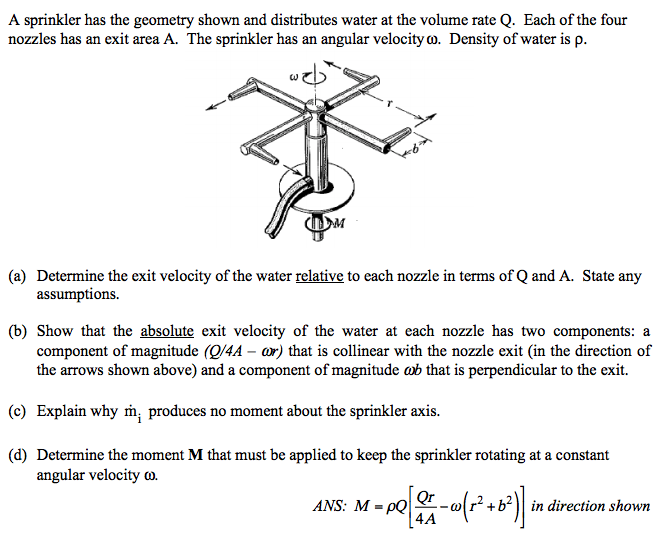Solved A sprinkler has the geometry shown and distributes | Chegg.com