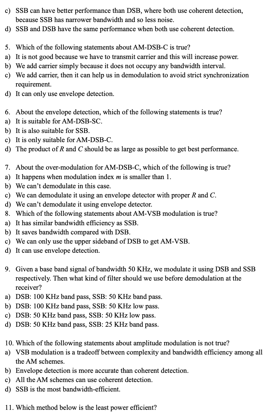 Solved CHAPTER 7— PART 1 1. Is SSB modulation more suitable | Chegg.com