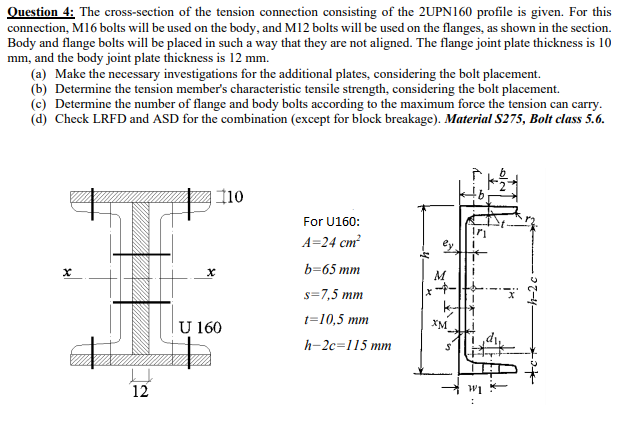 Solved Question 4: The cross-section of the tension | Chegg.com