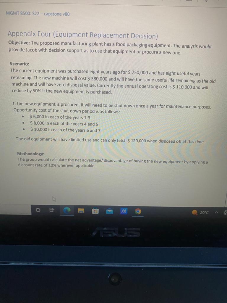 Solved Appendix Four (Equipment Replacement Decision) | Chegg.com