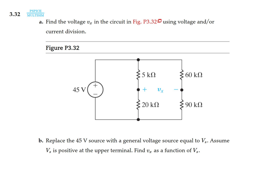 Solved a. Find the voltage vx in the circuit in Fig. P3.32吕 | Chegg.com
