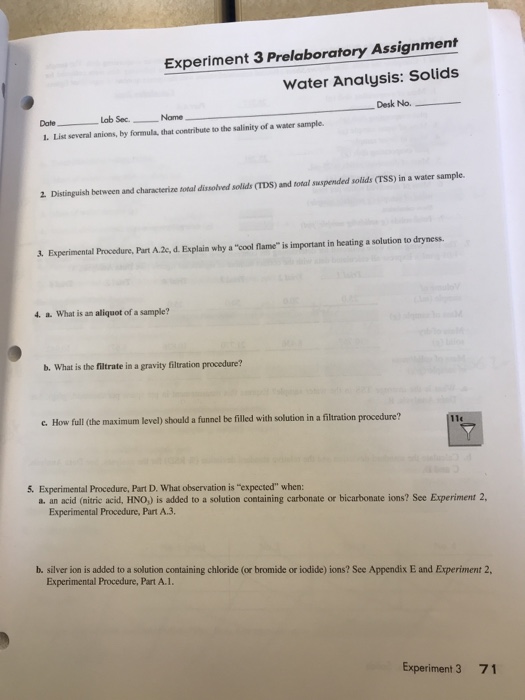 Solved Experiment 3 Prelaboratory Assignment Water Analysis: | Chegg.com